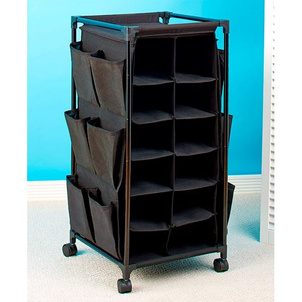 Fashionable Rolling Shoe Rack with Fabric Cubbies - Black - Walmart.com
