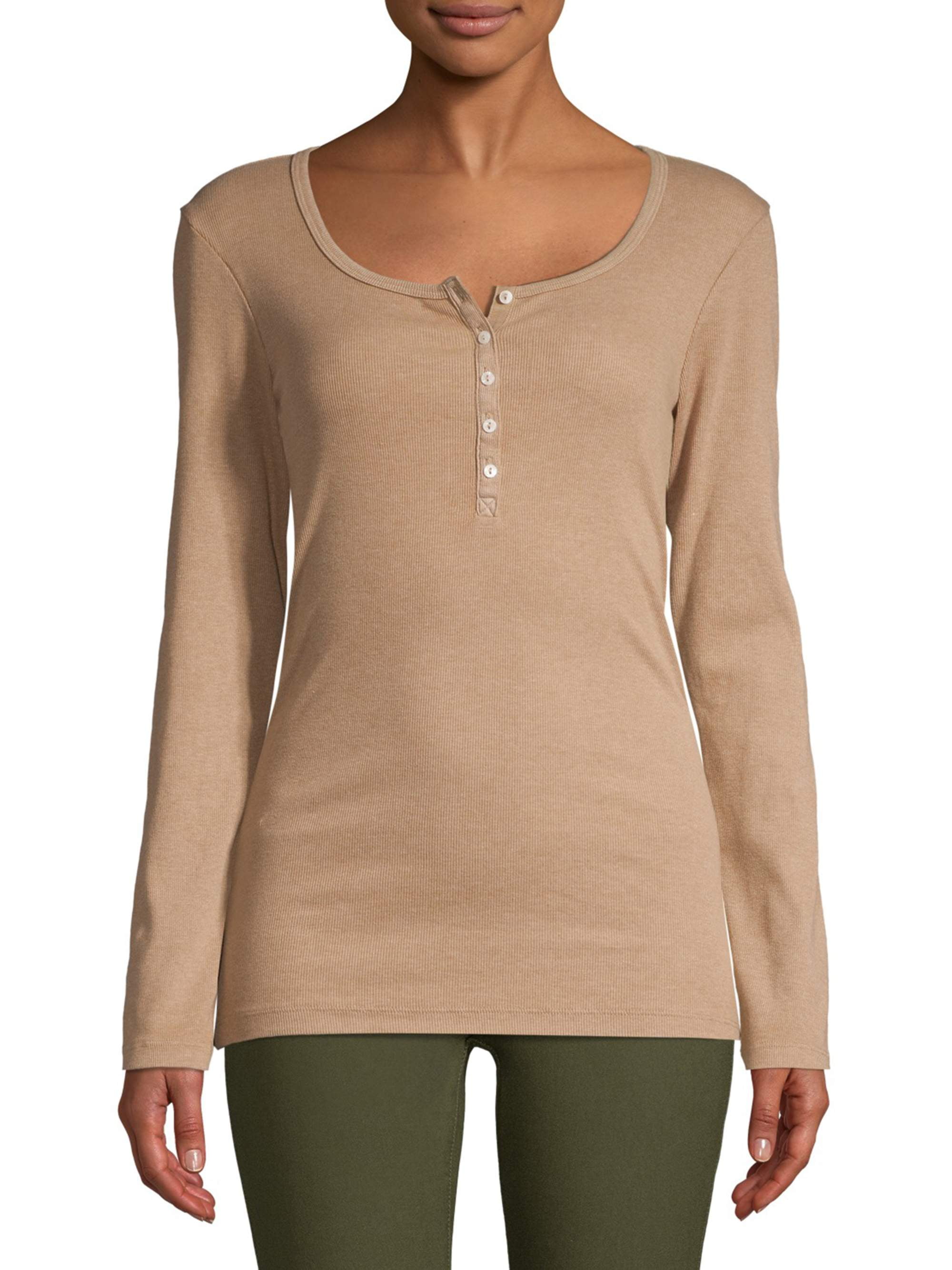 Women's Long Sleeve Henley Rib T-Shirt - Walmart.com