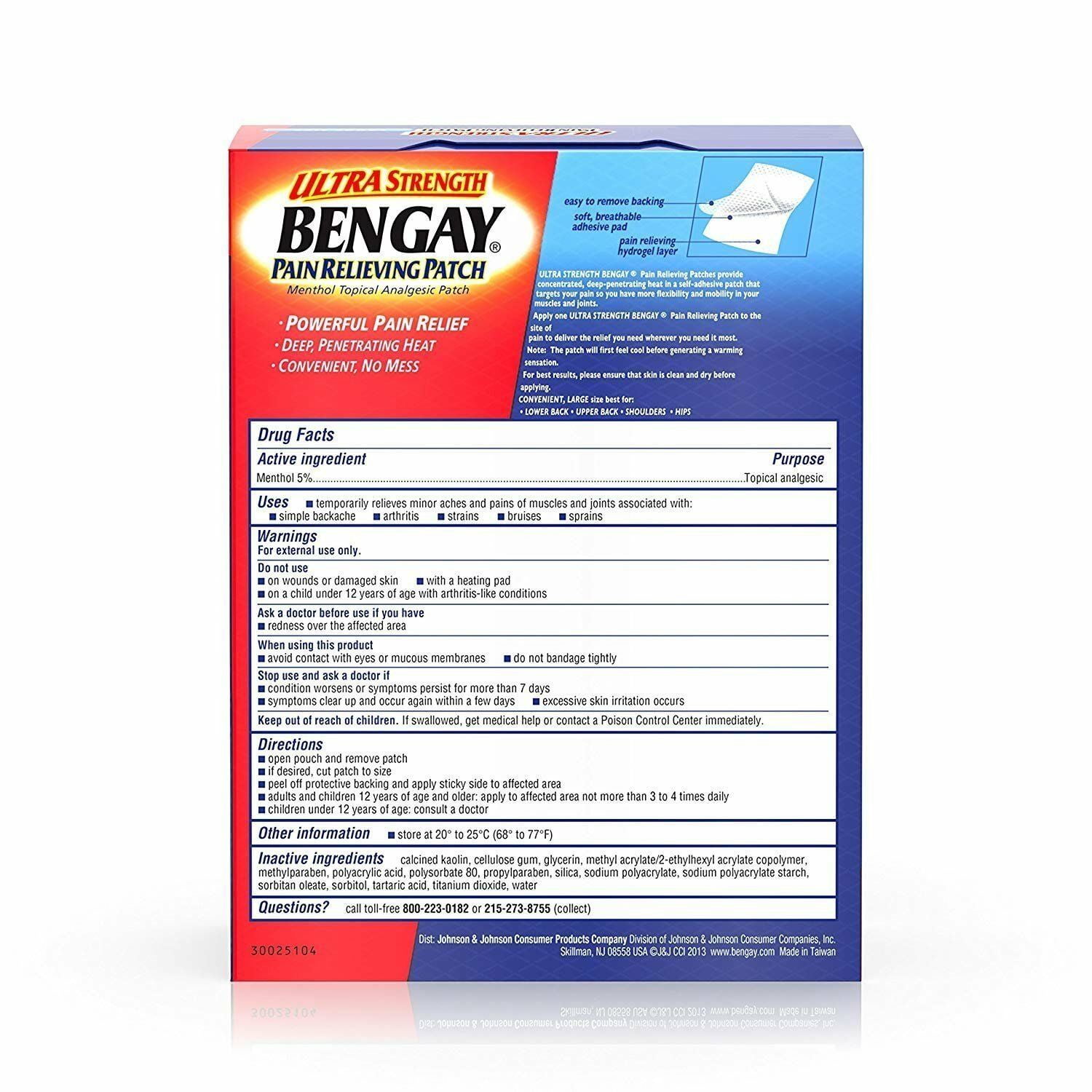 Bengay Ultra Strength Menthol Pain Relieving Patch, Topical Analgesic ...