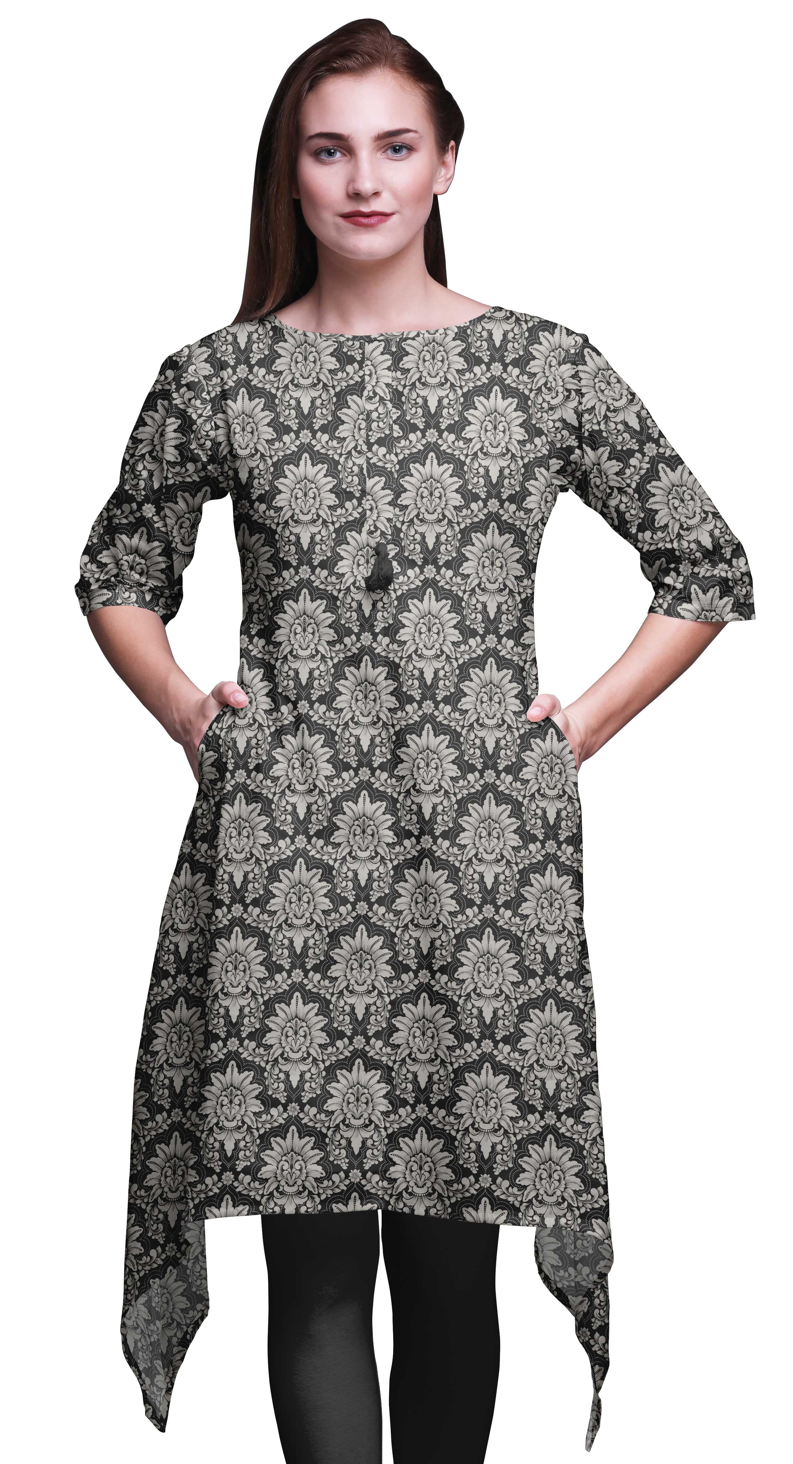 Bimba Gray Damask Floral Indian Tunic Tops For Girls Printed Casual Top ...