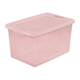 (2 pack) Sterilite 64 Qt. Clear Plastic Latching Box, Pink Latches with ...