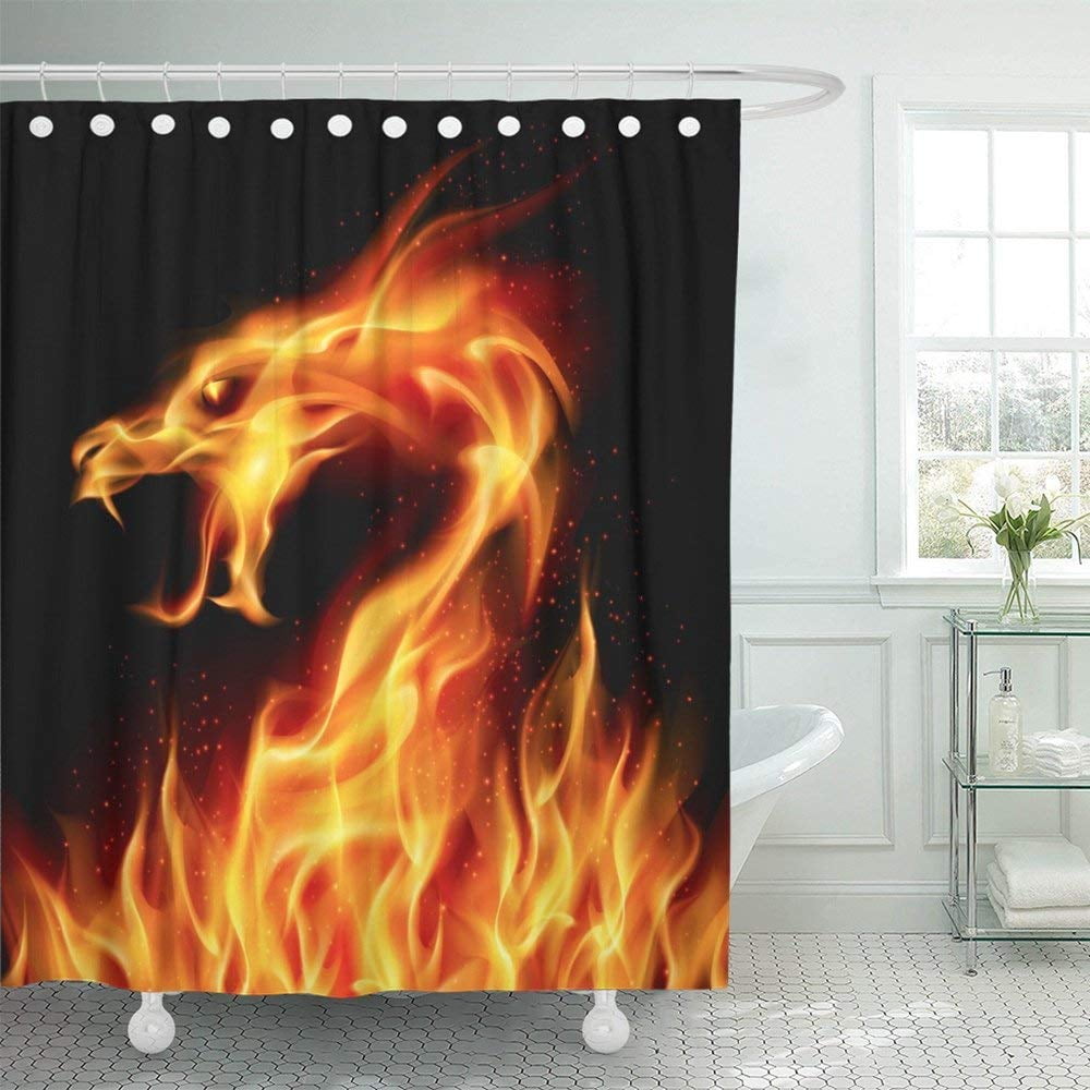 ARTJIA Red Fire Abstract Fiery Dragon Number Two on Black Yellow Flame ...