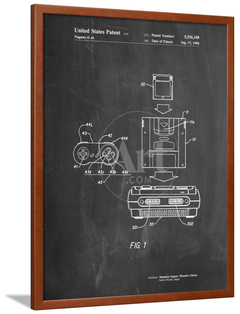 Super Nintendo Console Remote and Cartridge Patent, Framed Art Print ...