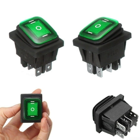 Waterproof 3-Position Rocker Switch Green LED ON/OFF/ON 6-Pin DPDT AC ...
