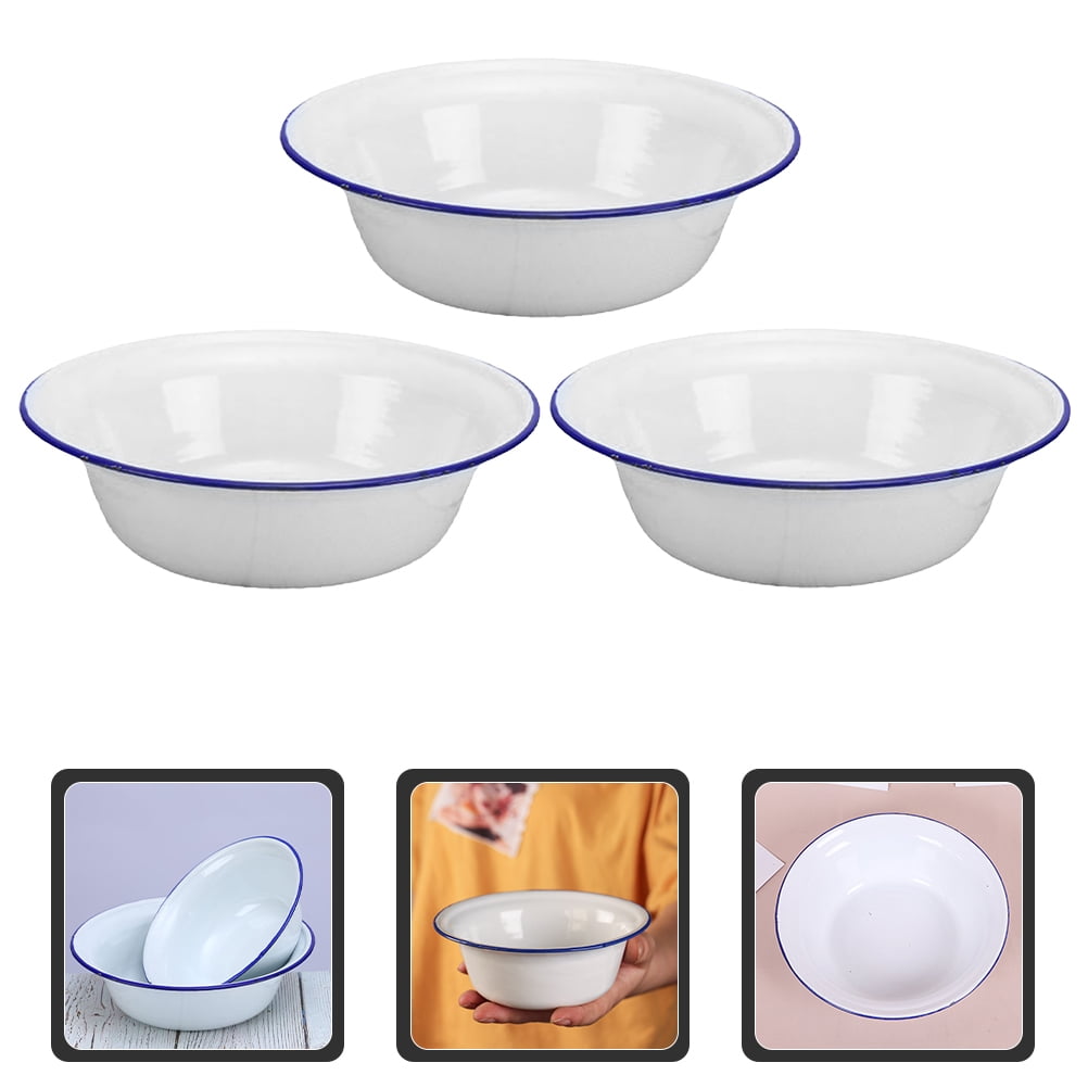 Retro Kitchen Basins 3-Piece Vintage Enamel Mixing Bowls - Lightweight ...