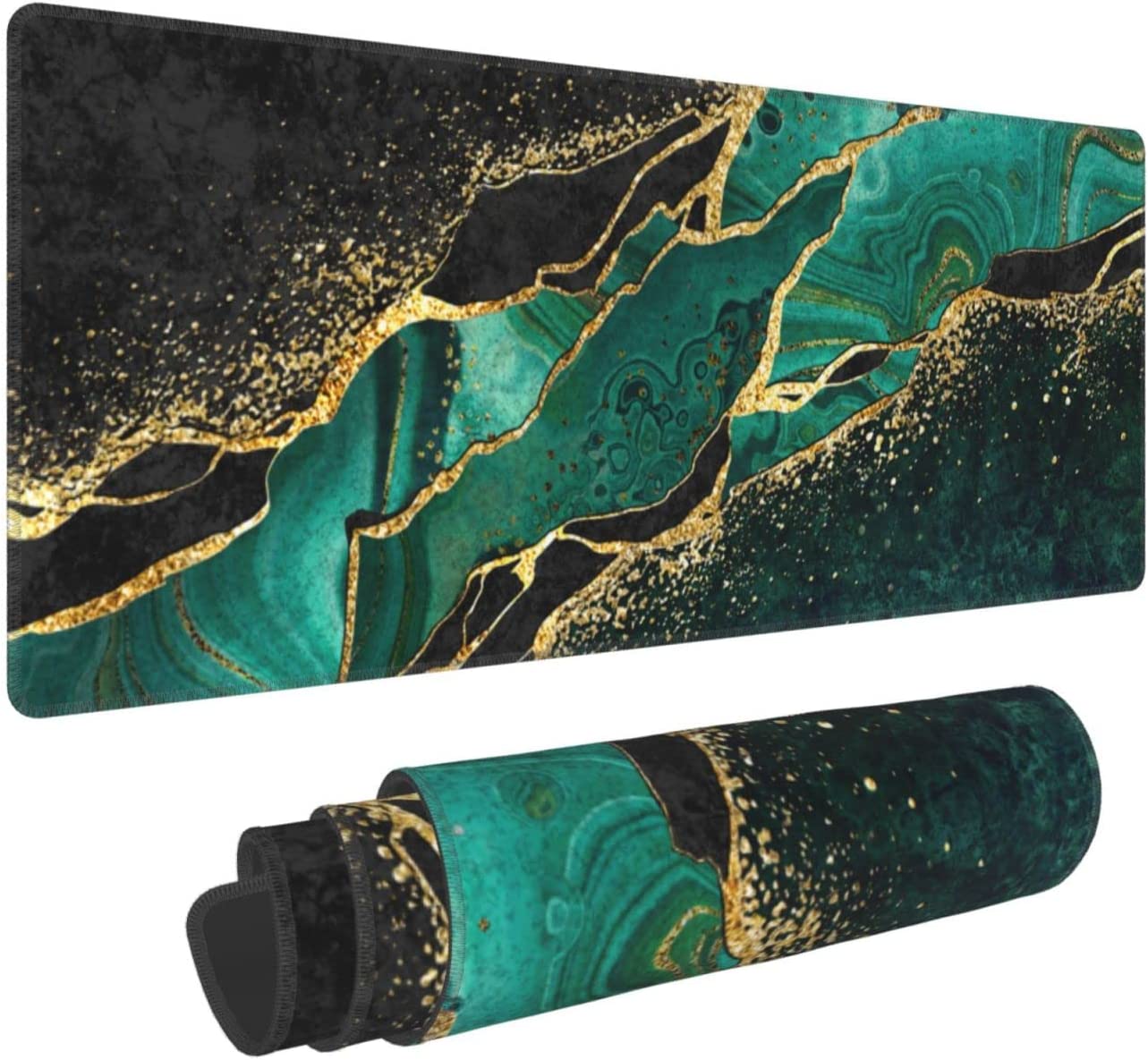 Malachite Green Black Gold Marble Mouse Pad XL Extended Desk Mat, Non ...