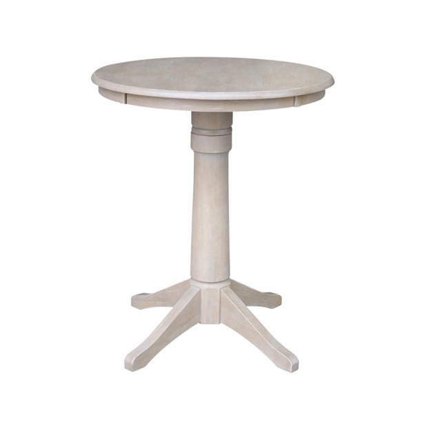 30" x 30" Solid Wood Round Pedestal Dining Table in Washed Gray Taupe ...