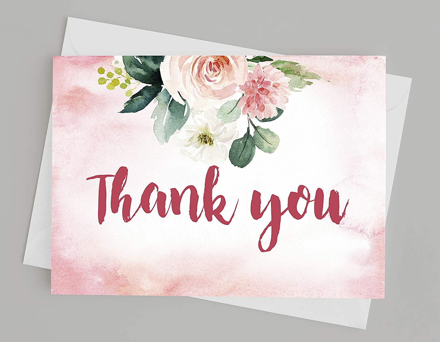 Darling Souvenir Pink Watercolor Flowers Thank You Card Wedding Thank ...