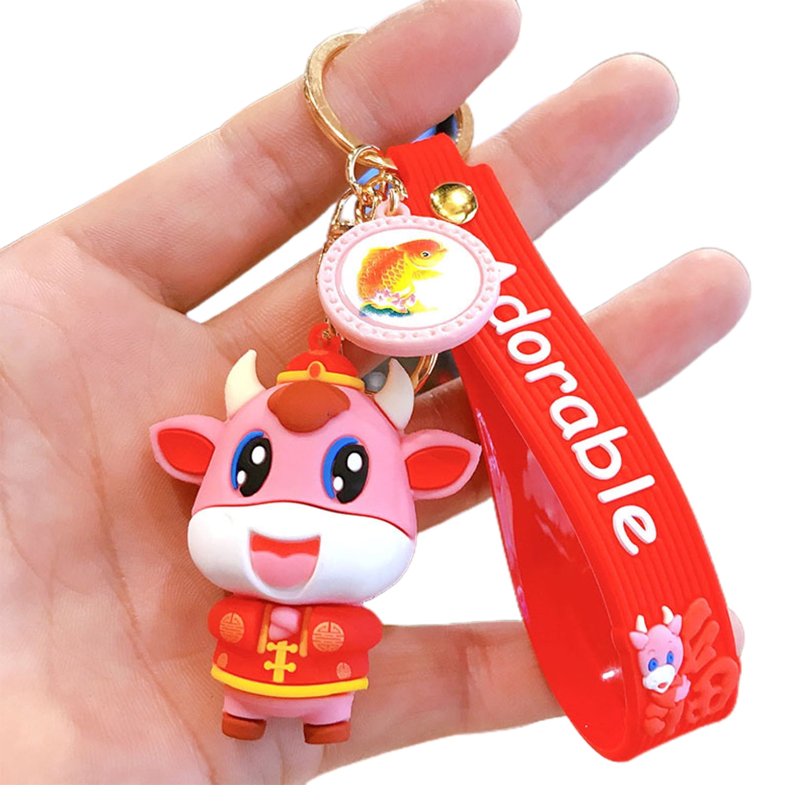 Cartoon Cow Keychain Wealthy Cow Keyring Bag Pendant Accessory Cute ...