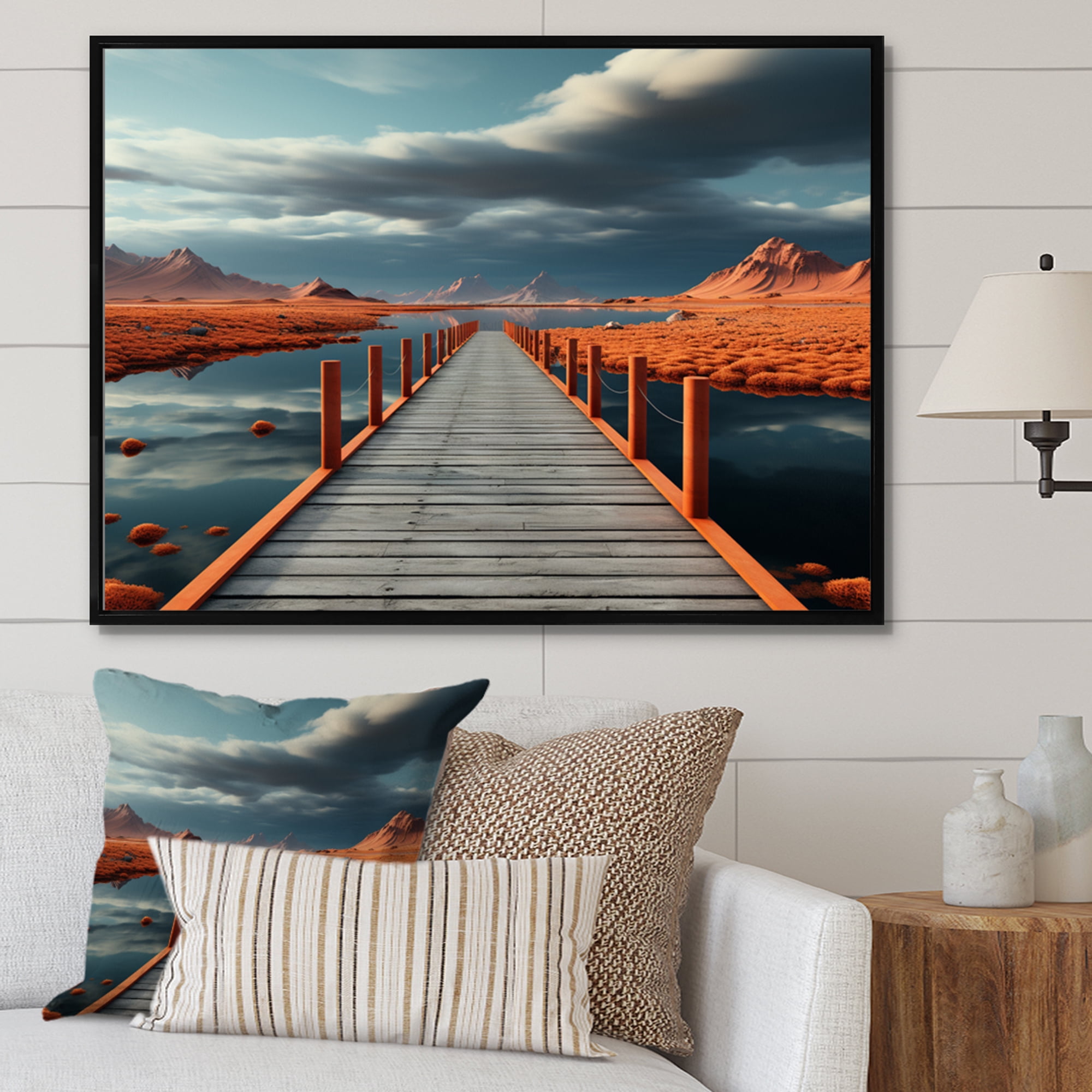 Click here for Designart Road Framed Wall Art  Orange And Grey Ro... prices