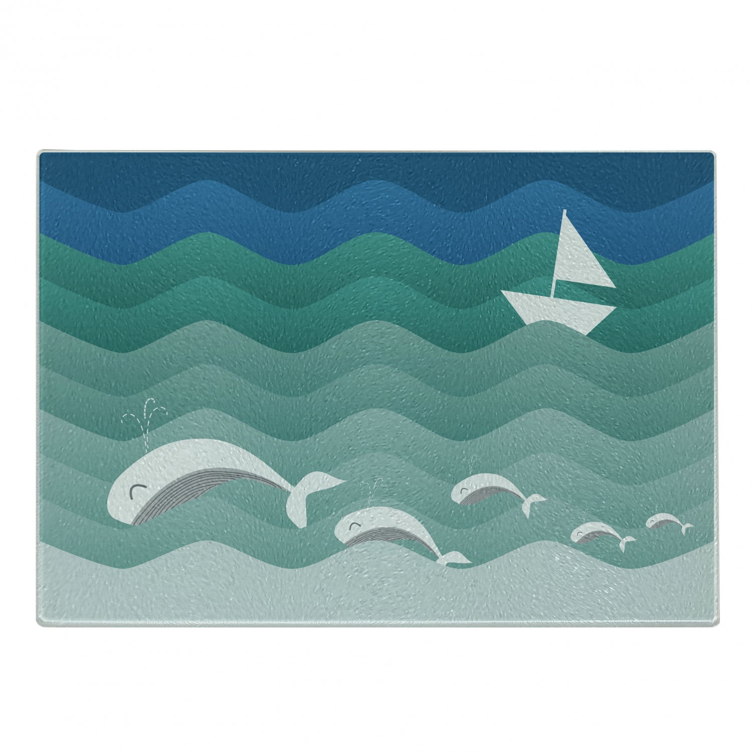 Nautical Cutting Board, Theme Paper Boat Sea Happy Dolphins Underwater ...