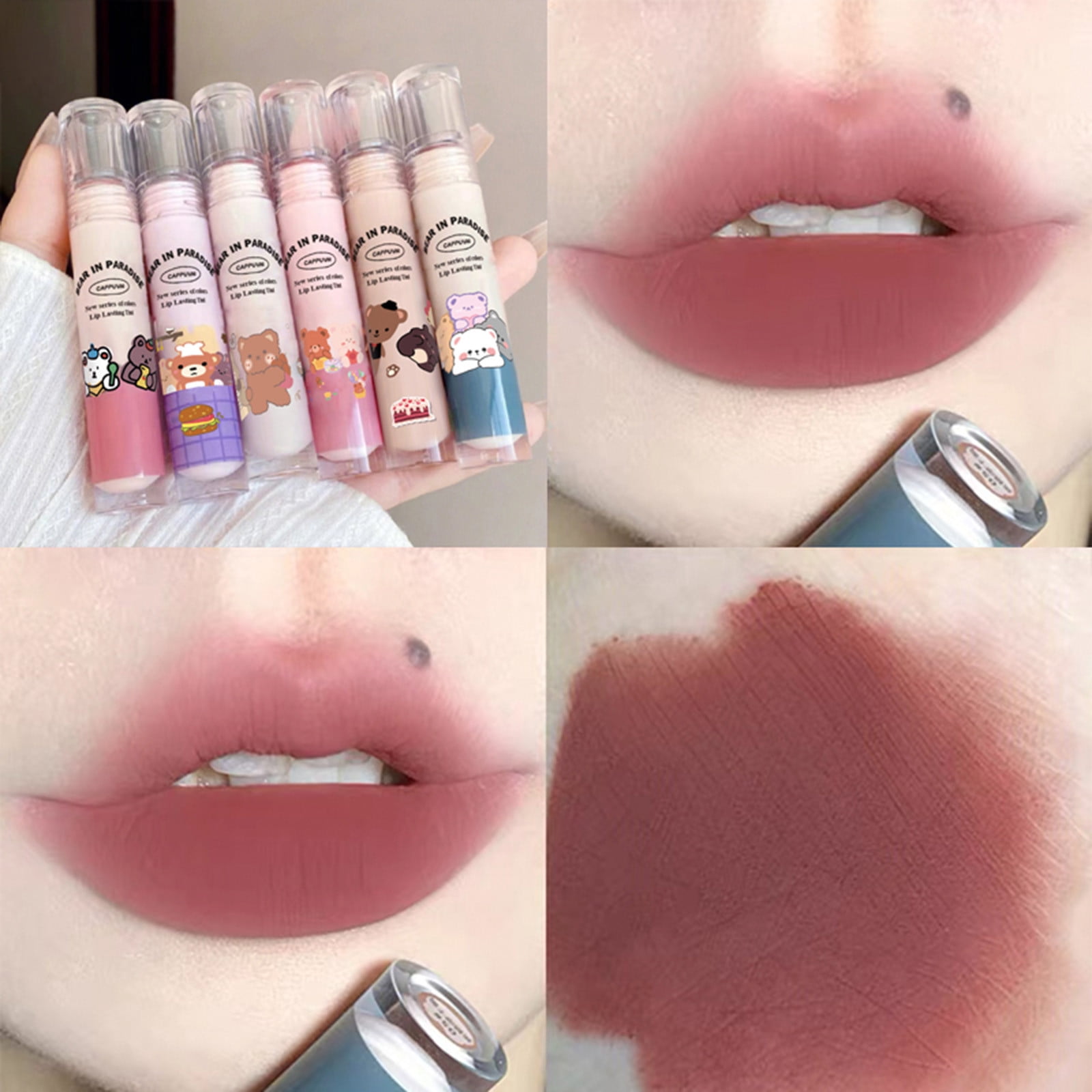 Barro labial de té con leche, polvo de melocotón Velvet Mist, brillo ...
