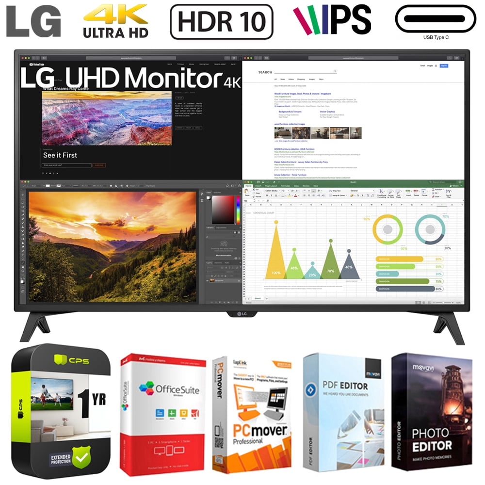 LG 43UN700T-B 43-inch 4K UHD 3840x2160 IPS USB-C HDR 10 Monitor Bundle ...
