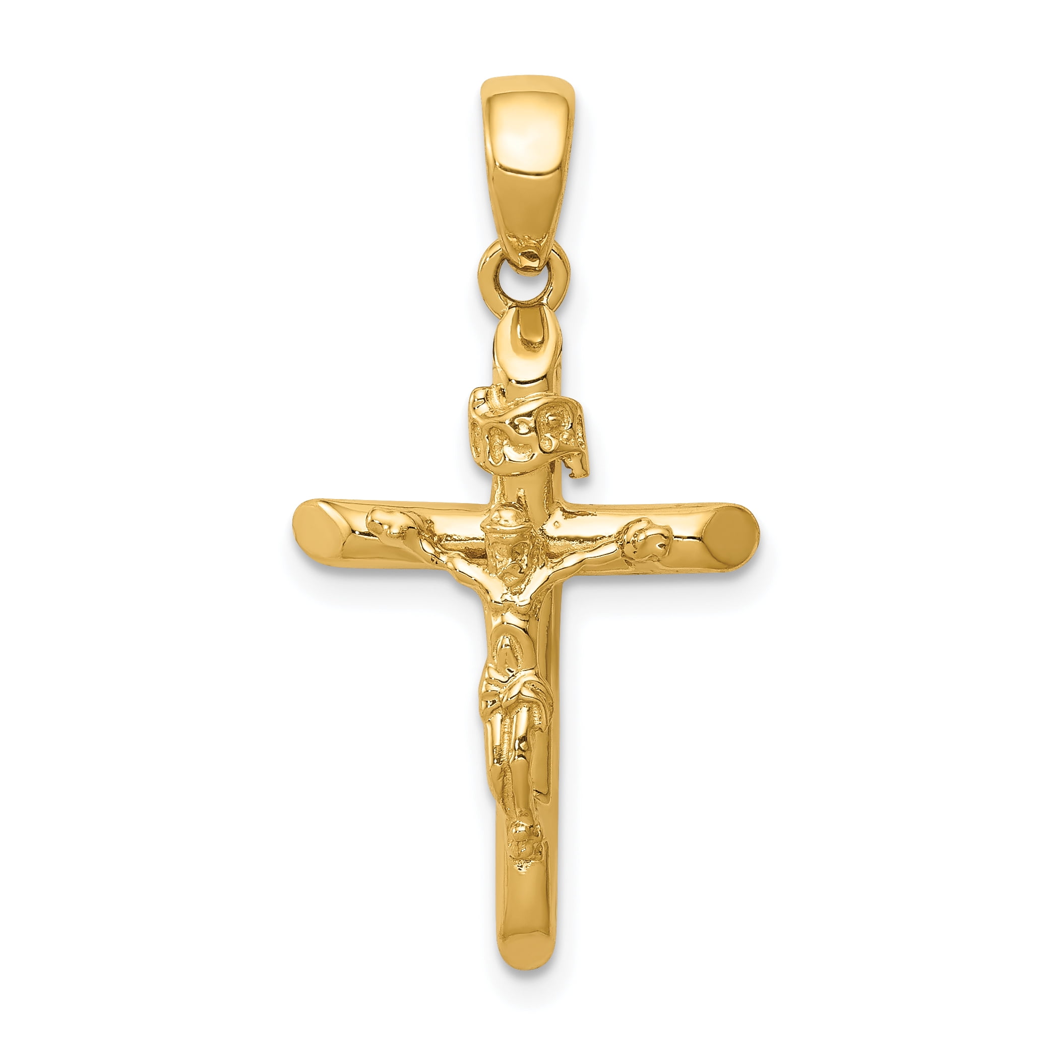 14K Yellow Gold Gold Polished 2-D Crucifix with Jesus on Cross Pendant ...