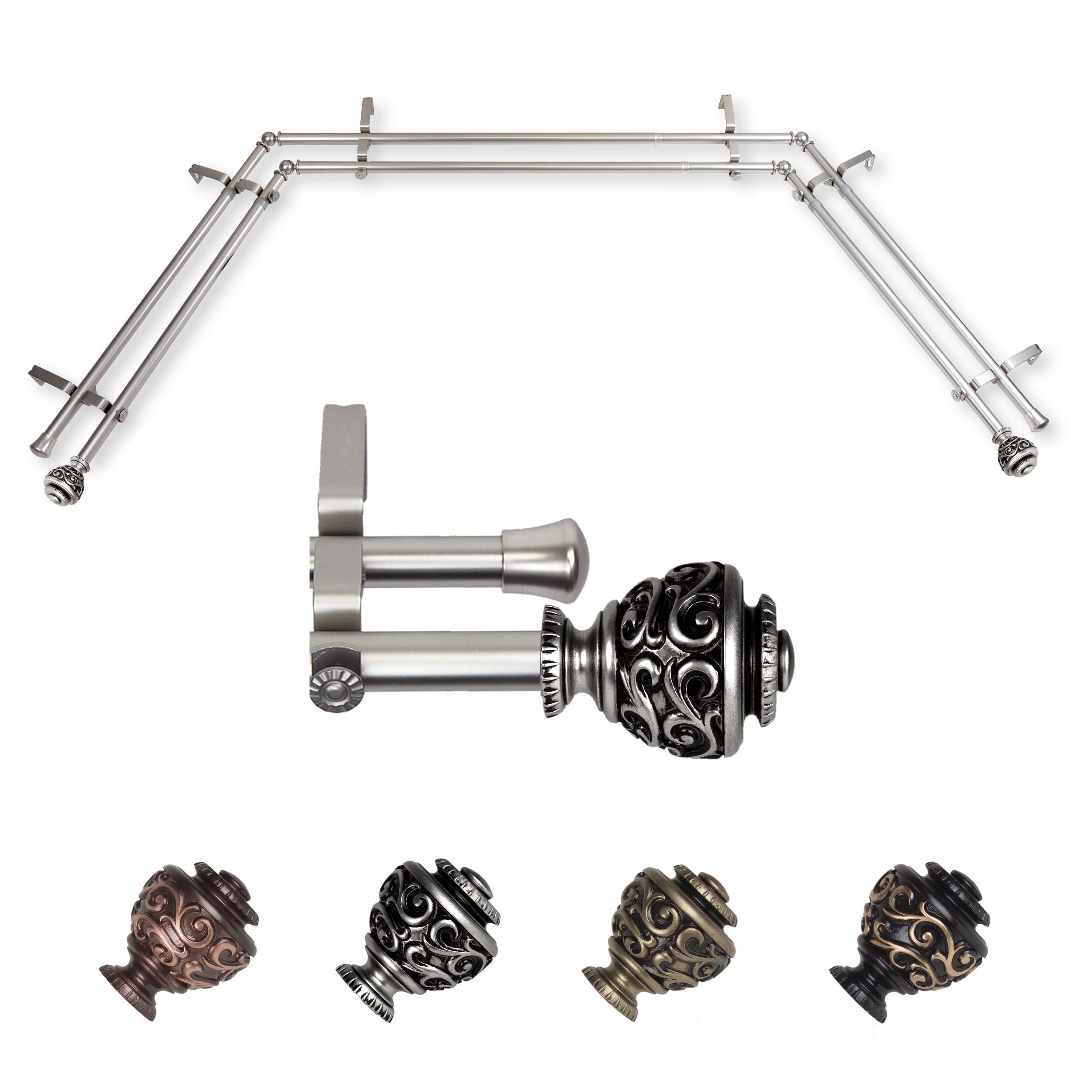 Ingo 13/16" Double Bay Window curtain rod Adjustable 20"-36", 38"-72 ...