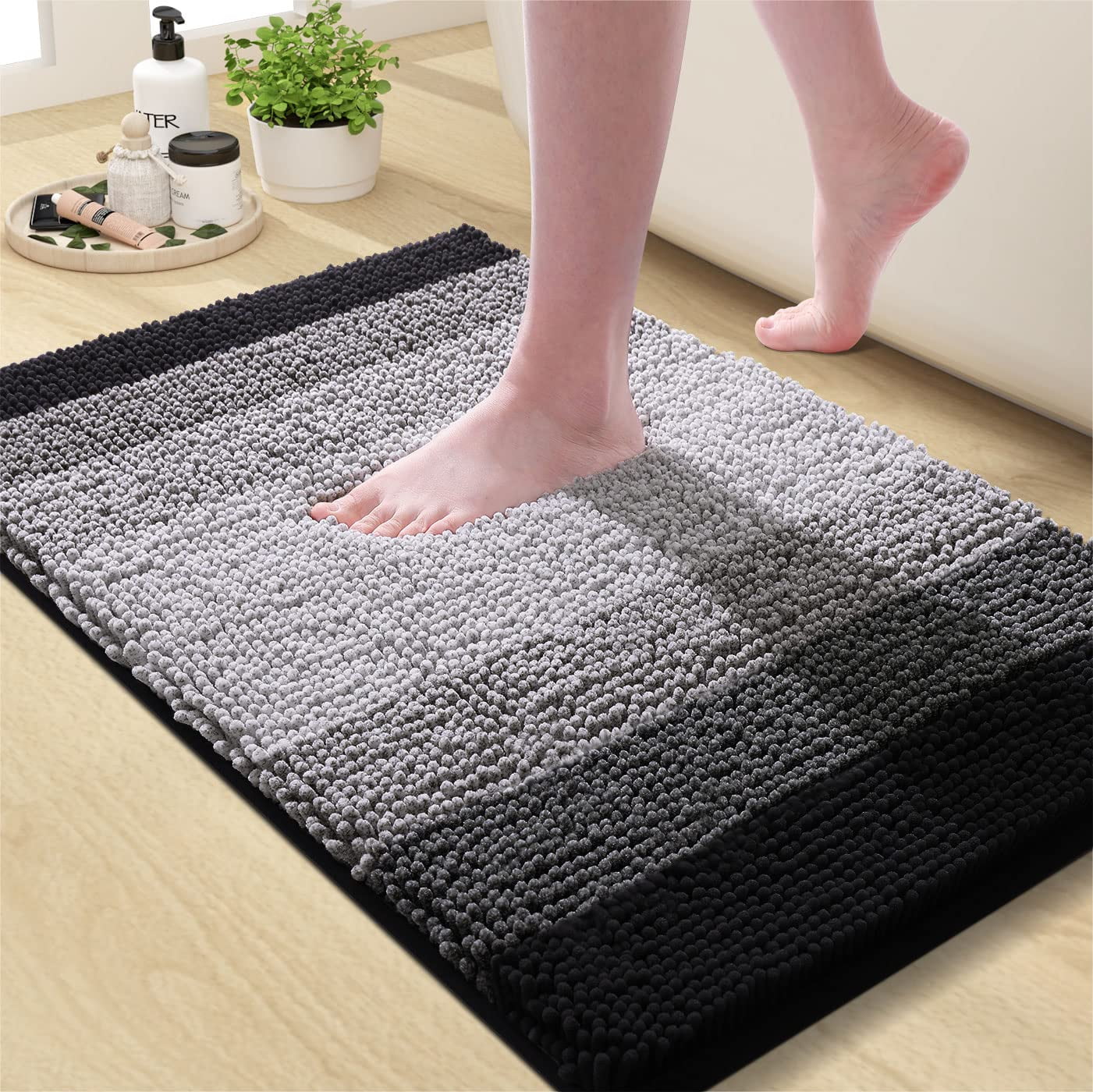 Smiry Luxury Chenille Bathroom Rugs, Shaggy Absorbent Bath Rugs, Non ...