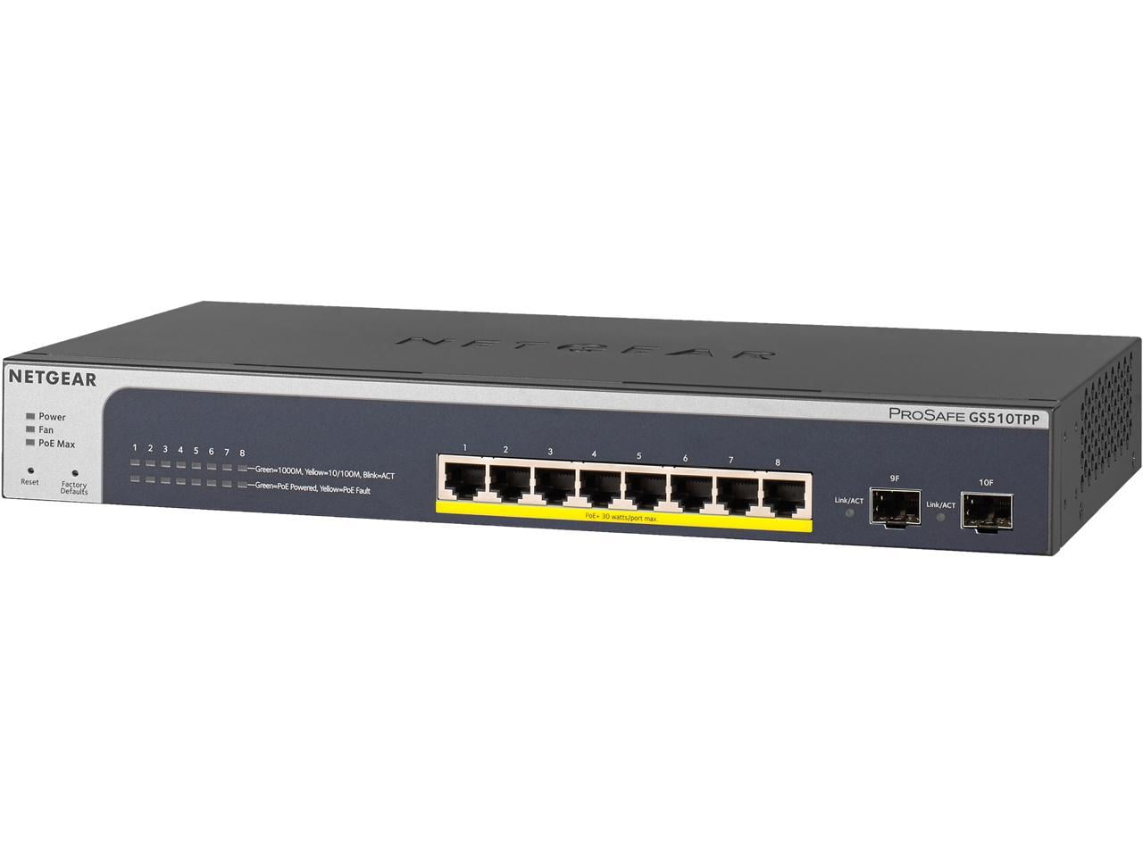 NETGEAR 10-Port Gigabit Ethernet Smart Managed Pro PoE Switch (GS510TPP ...