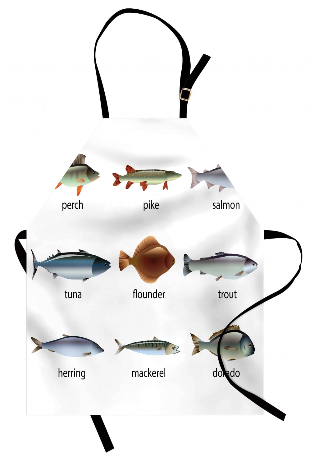 Fish Apron Group of Fish with Perch Tuna Pike Flounder Mackerel Trout ...