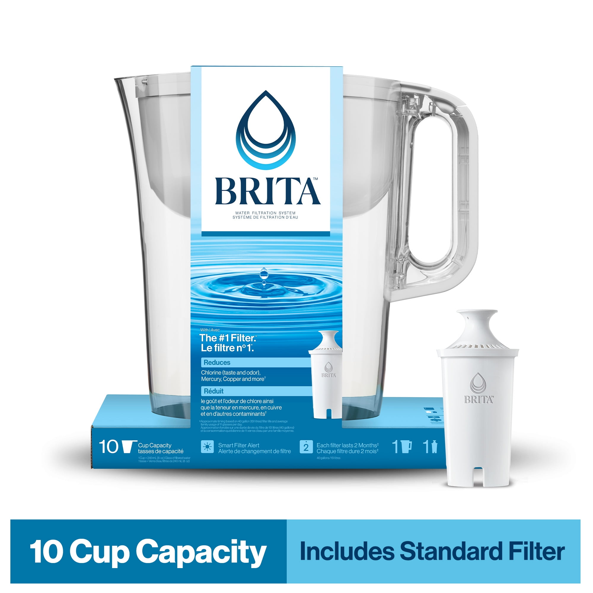 Brita 10 Cup Filter Pitcher with Smart Light Indicator, Reduces ...
