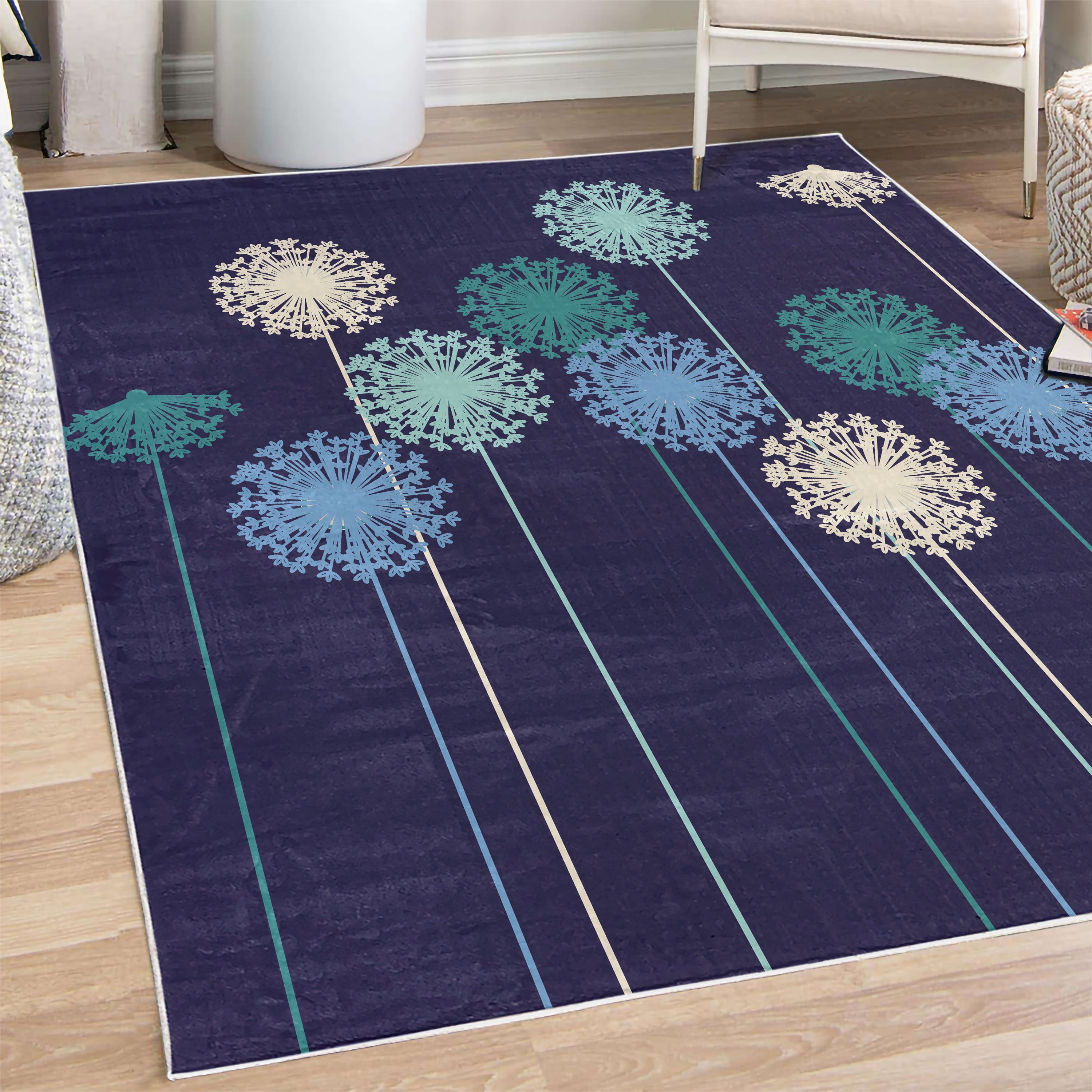 Dandelion Decorative Rug, Abstract Wildflower Silhouettes Botanical ...