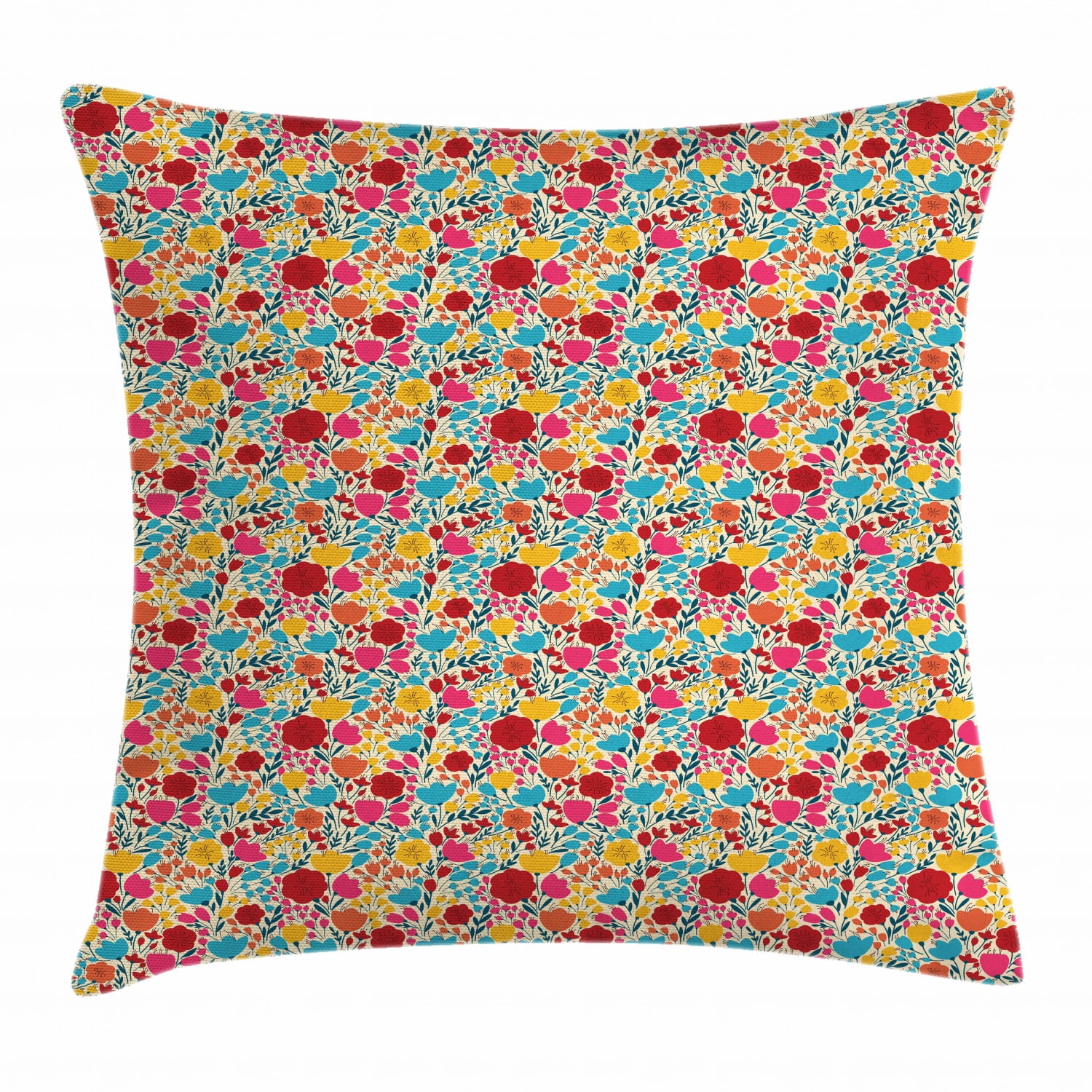 Colorful Throw Pillow Cushion Cover, Silhouettes of Flowers in Lively ...