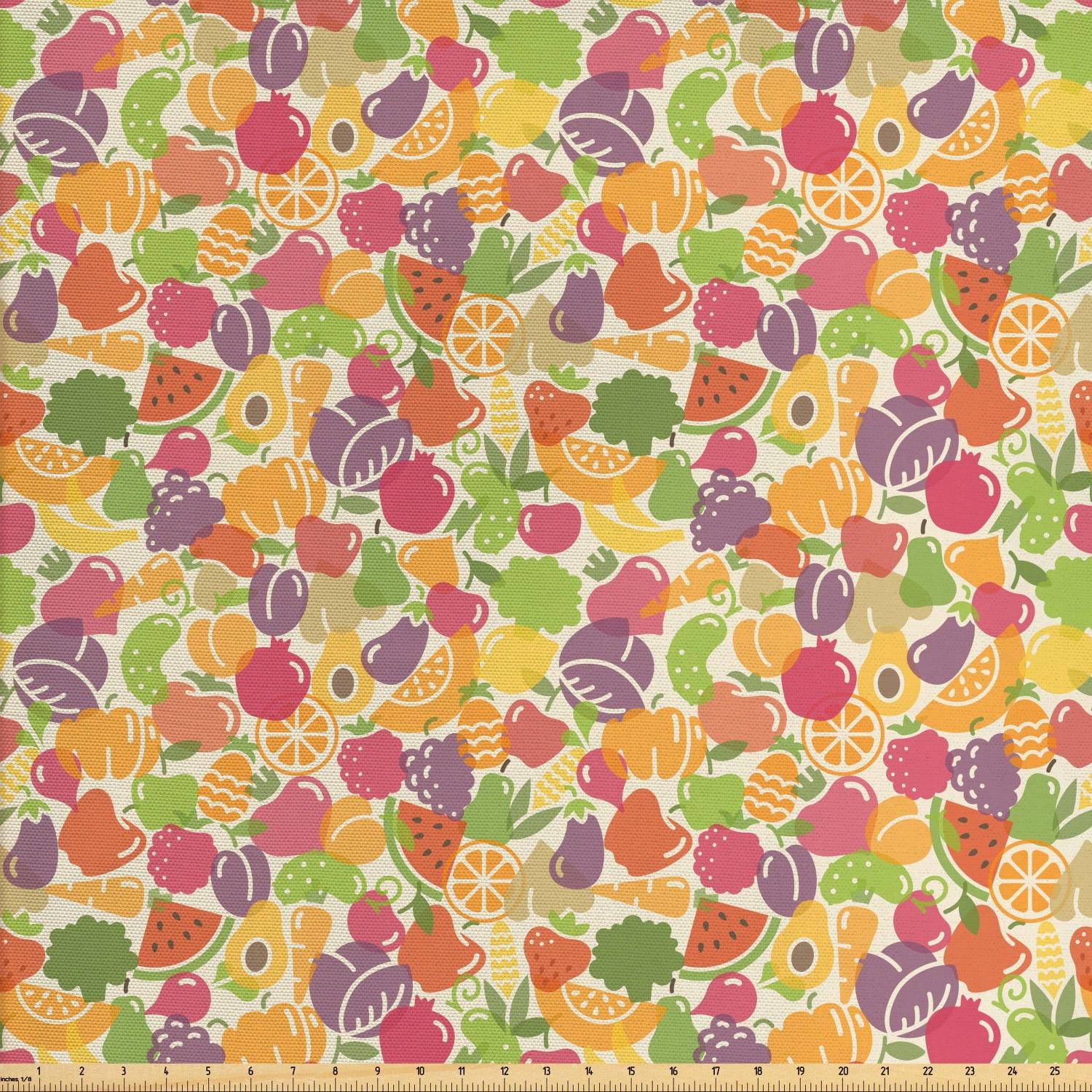 Fruits Fabric by the Yard, Colorful Arrangement of Summer Season ...
