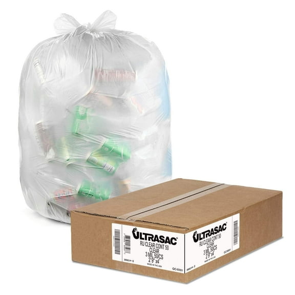 45 Gallon 3.0 MIL Clear Heavy Duty Contractor Trash Bags with Handtie ...