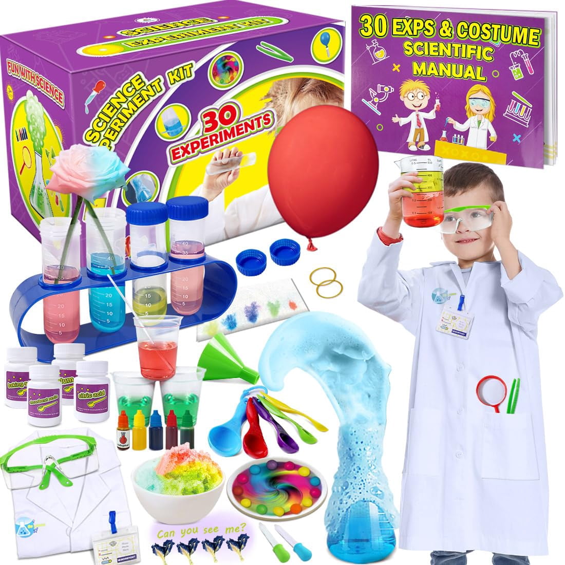 Kit científico UNGLINGA 30 experimentos con bata de laboratorio para ...