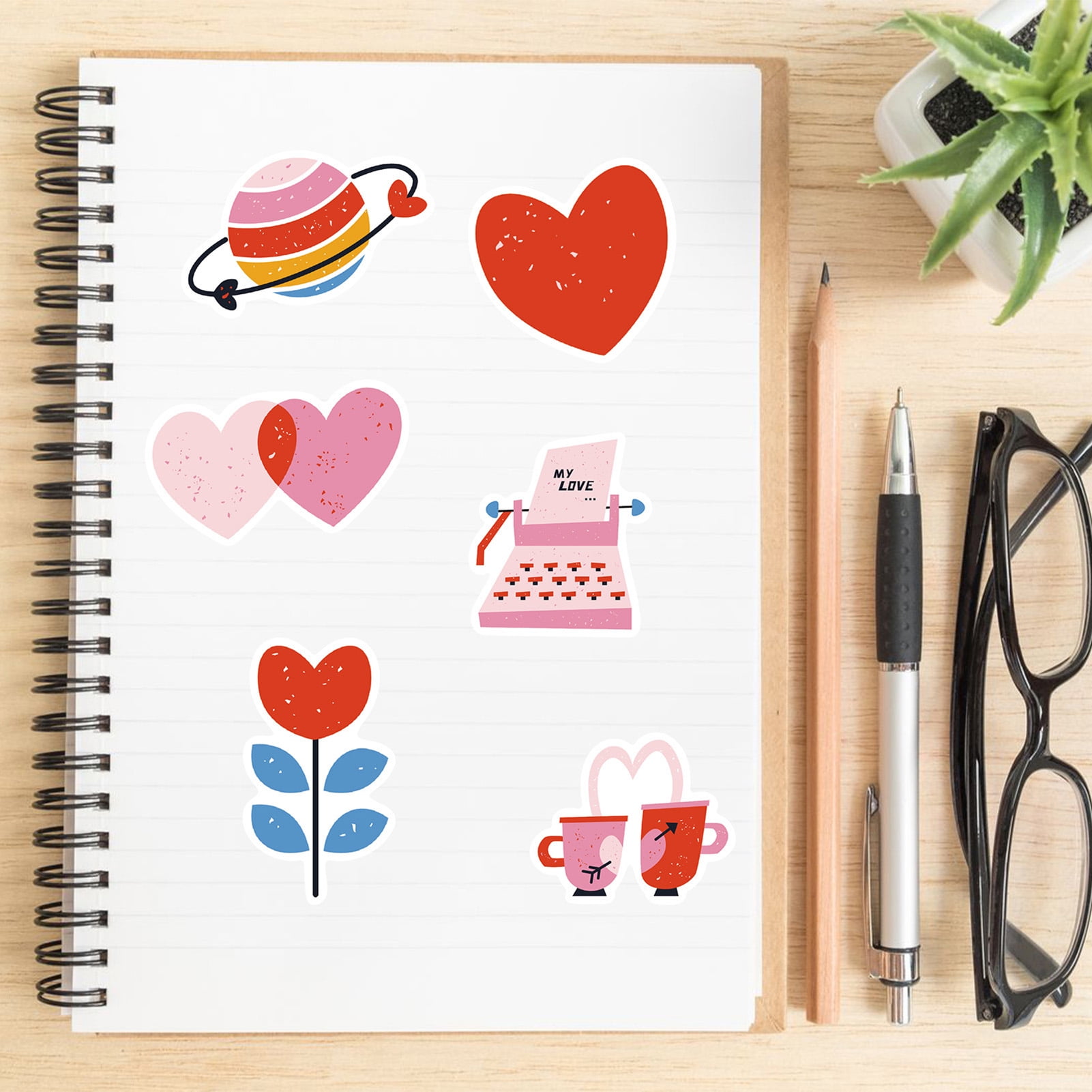 Anvazise 50Pcs/Set Pink Love Stickers Various Cute Patterns Waterproof ...