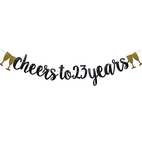 Cheers to 23 Years Banner Black Paper Glitter Party Decorations for ...
