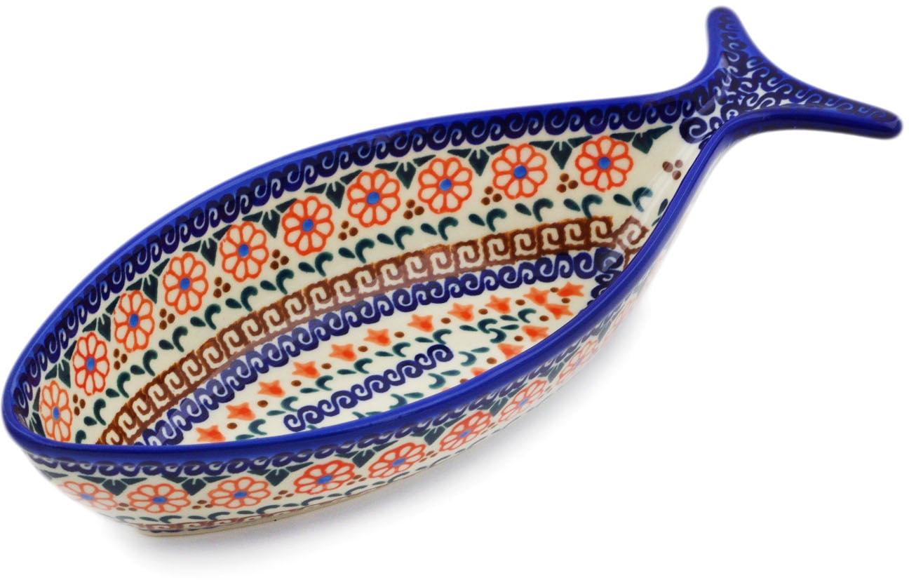 Polish Pottery 10½-inch Fish Shaped Platter (Amarillo Theme) Hand ...