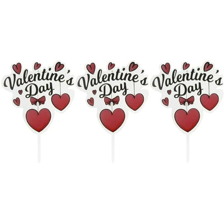 HTCM 3Pcs Red Heart Cake Toppers Love Heart Cupcake Topper Romantic ...