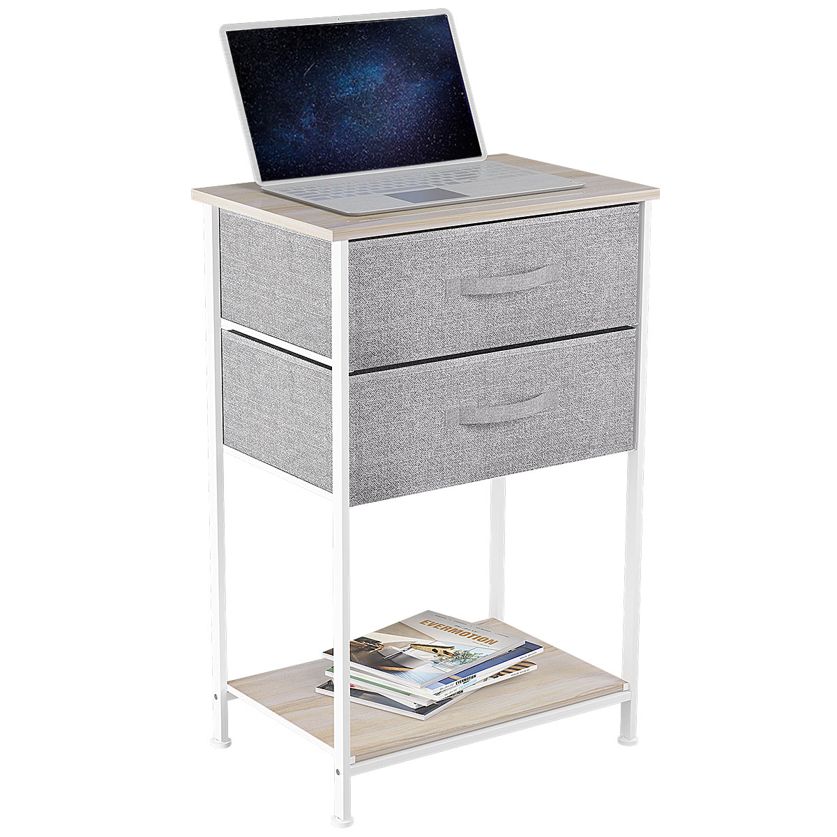 DWVO 2 Drawers Dresser Storage Side Table Wooden Top Shelf Fabric ...