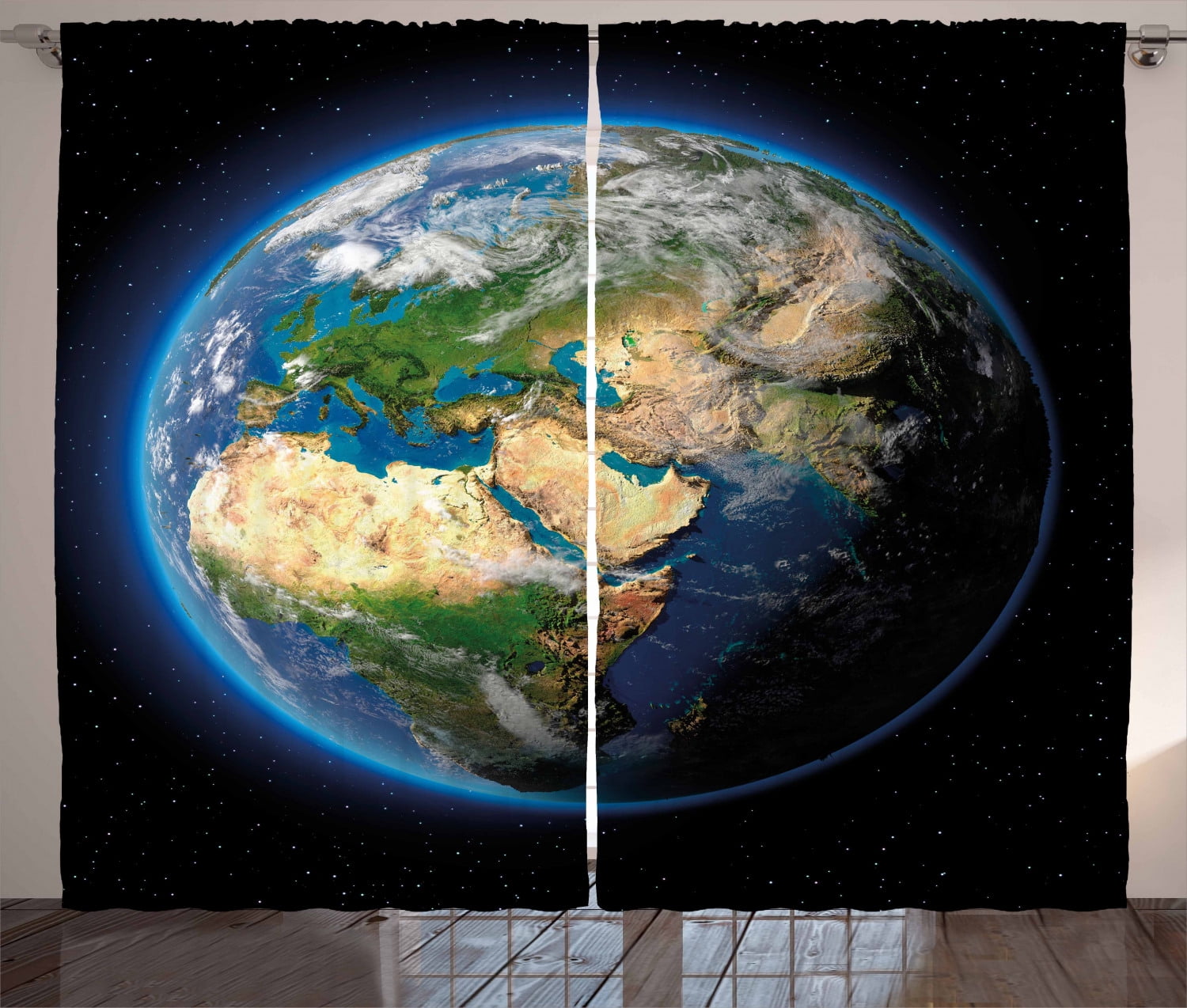 Earth Curtains 2 Panels Set, Vivid Earth Globe with Blue Seas Greenery ...