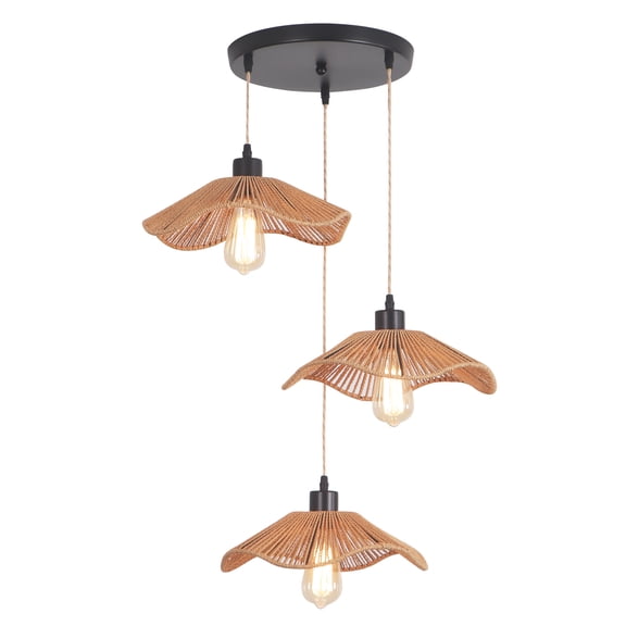 Boho Oak Natural Cotton Weaved Pendant Light, Natural Ceiling Light for ...