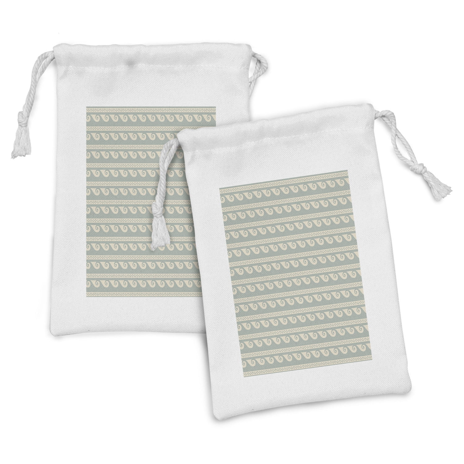 Waves Fabric Pouch Set of 2, Continuous Greek Design Wavy Sea Elements ...
