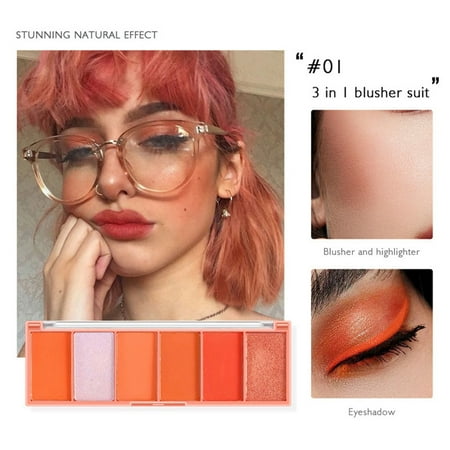 Amyove Blusher Compact Orange Nude Makeup High Gloss Eyeshadow Six ...