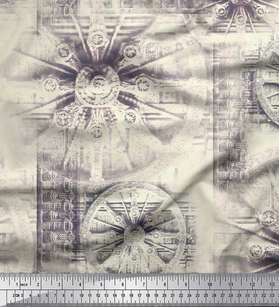 Soimoi Satin Silk Fabric Elephant & Wheel Panel Print Fabric by Yard 42 ...