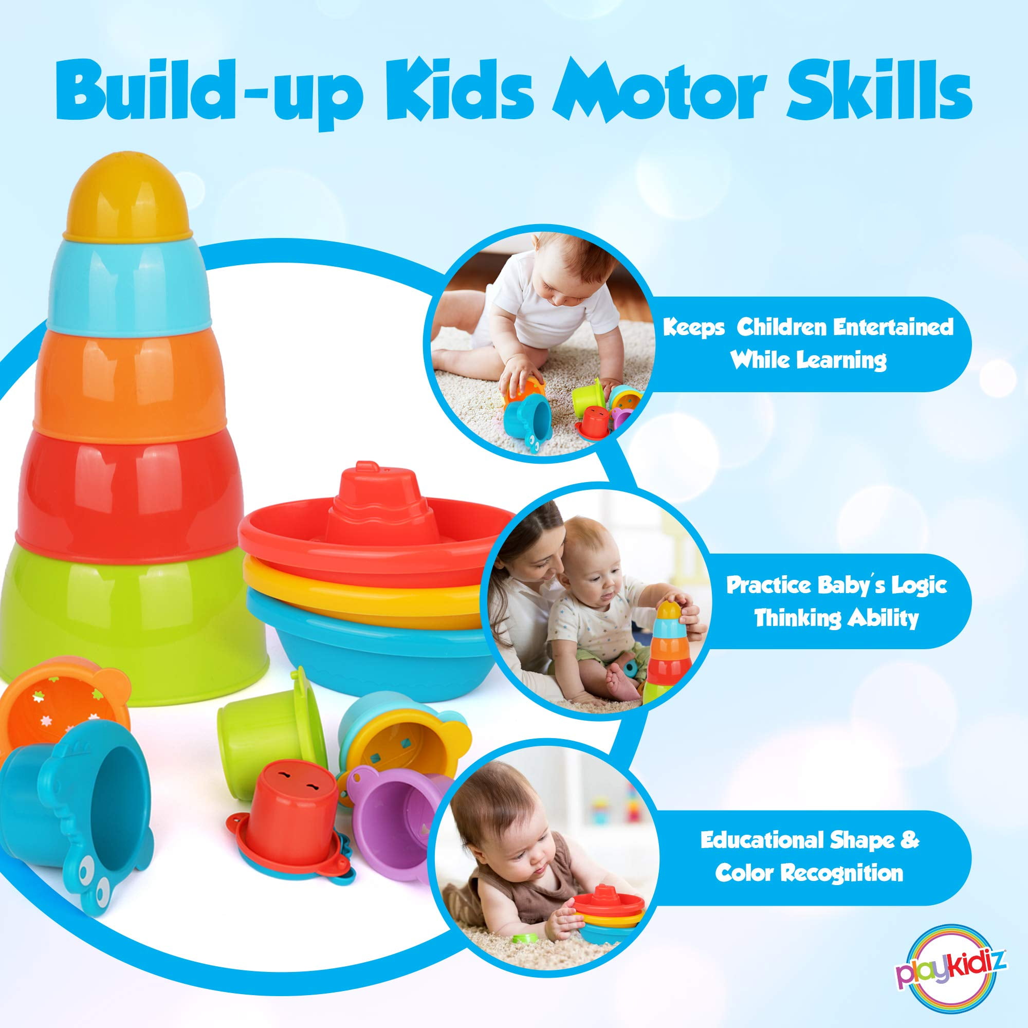 Buy Playkidz Bath Toys Bundle Set - Little Boat Train, Stacking Bowls ...