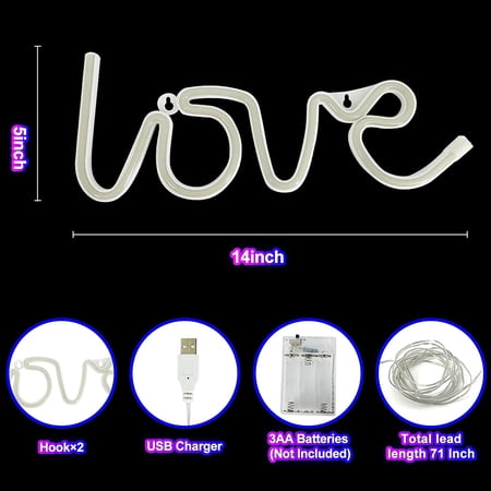 Love Light Neon Lights Signs for Bedroom, USB or Battery Led Neon Wall ...
