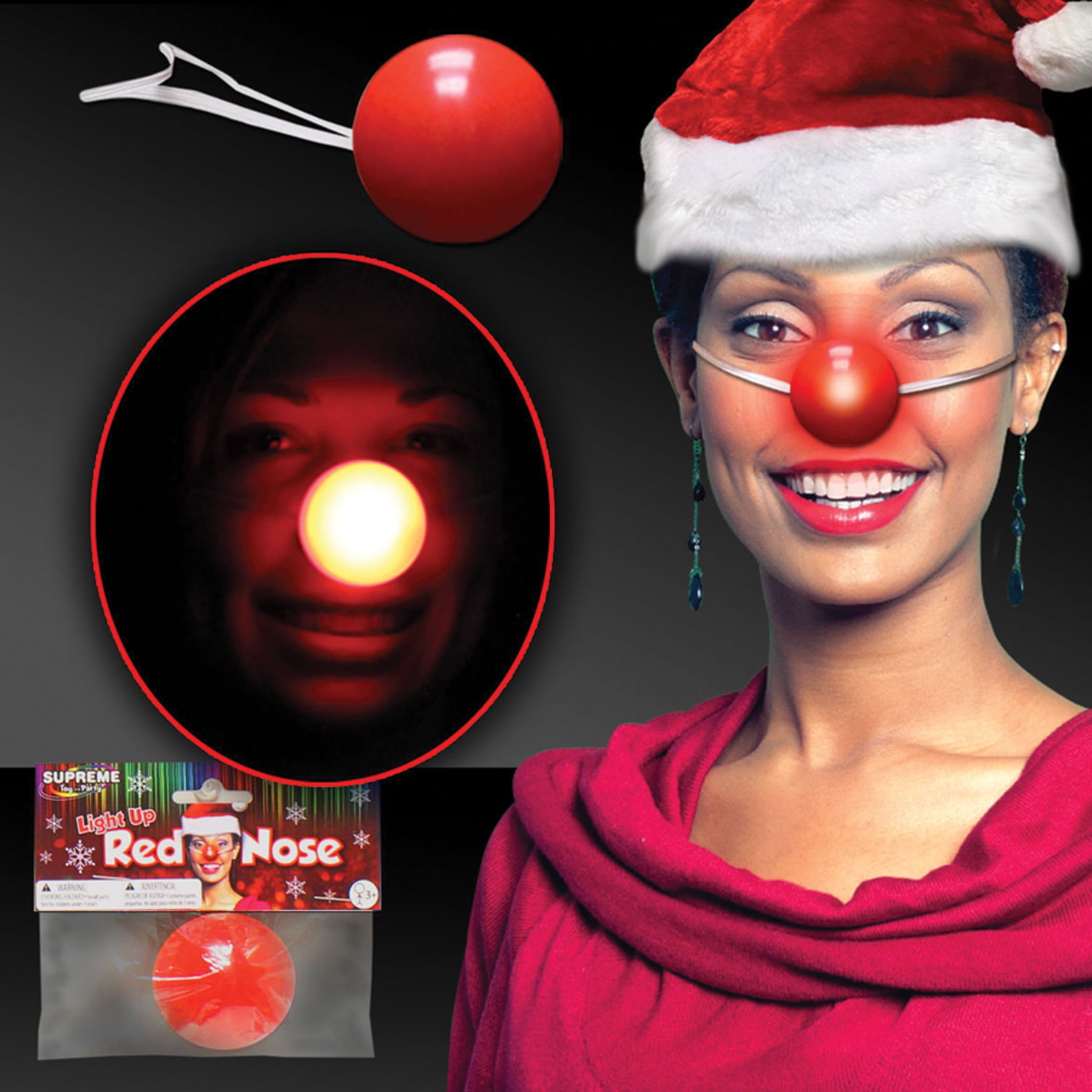 Supreme Light Up Blinking Rudolph Reindeer Nose, Red White, One-Size ...