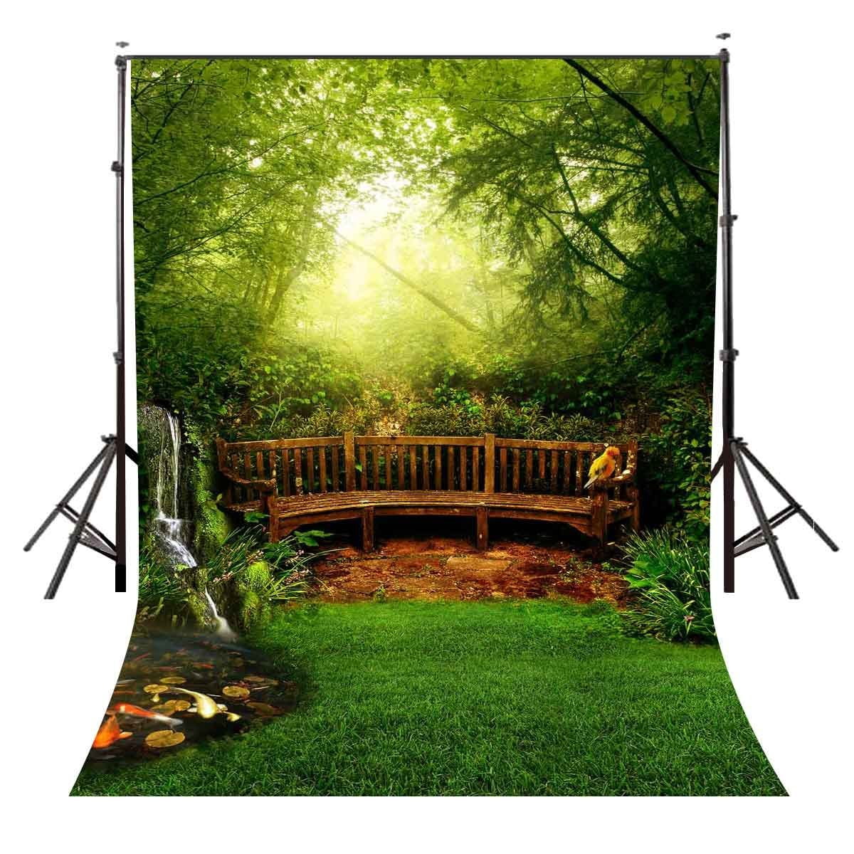 XDDJA Polyester Fabric 5x7ft Green Nature Mountain Forest Backdrop ...