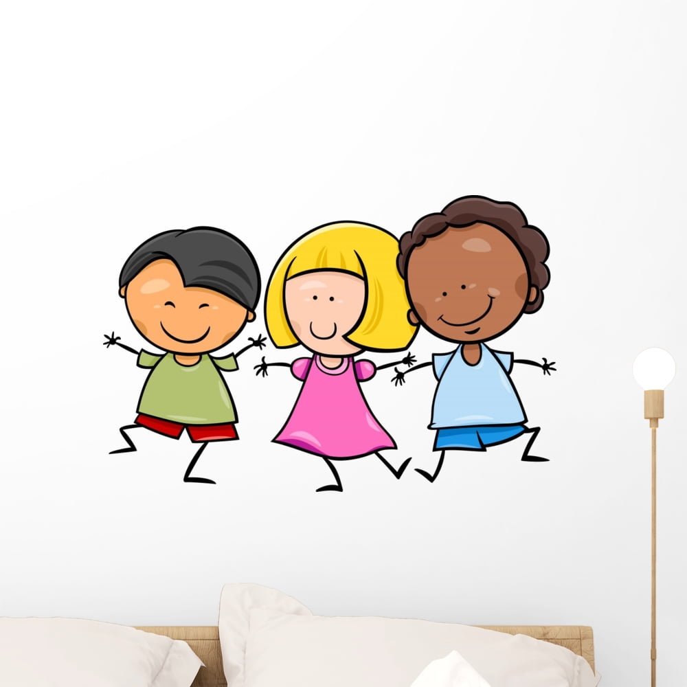 Multicultural Children Cartoon Illustration Wall Mural by Wallmonkeys ...
