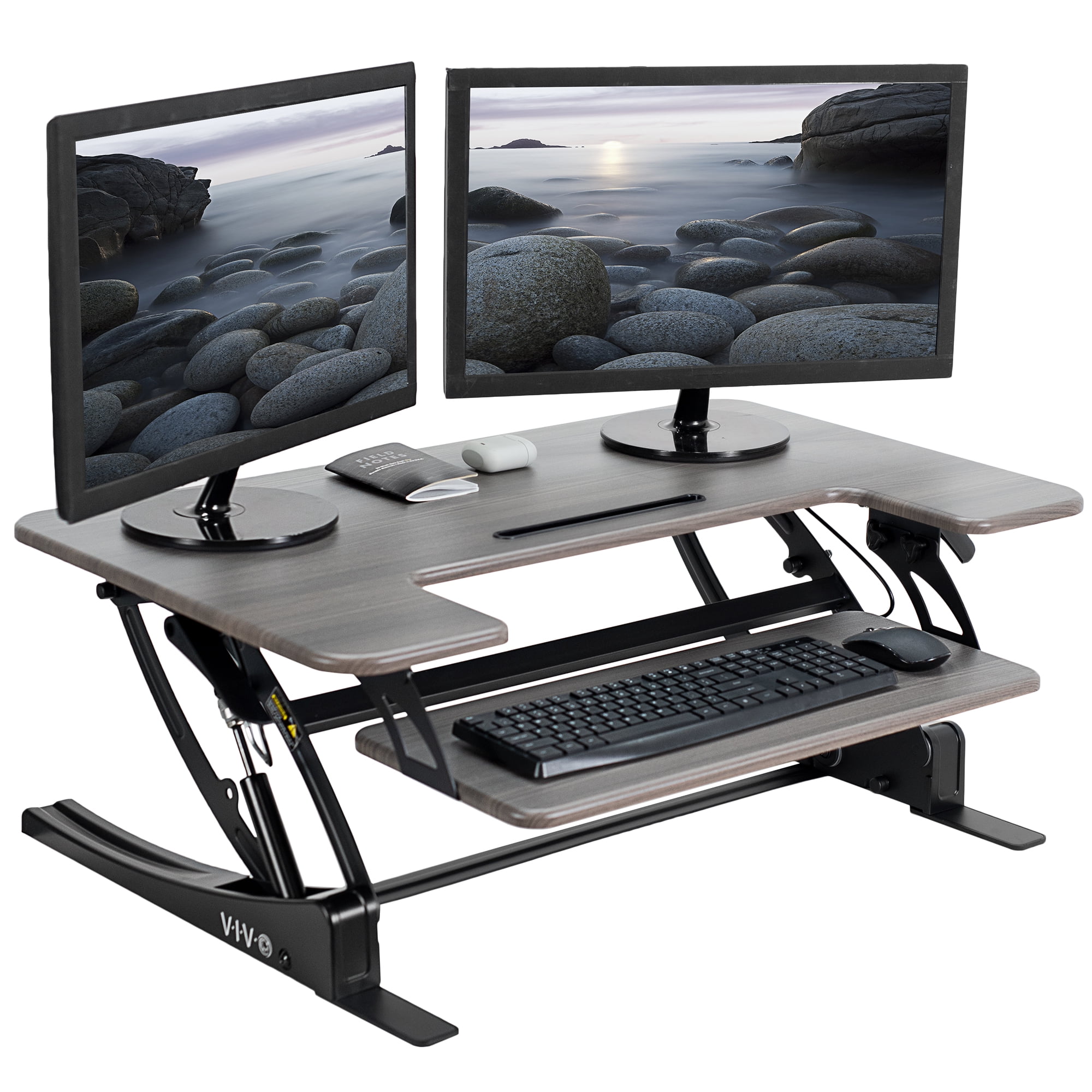 VIVO Gray Height Adjustable Standing Desk Riser, Tabletop Sit-Stand ...