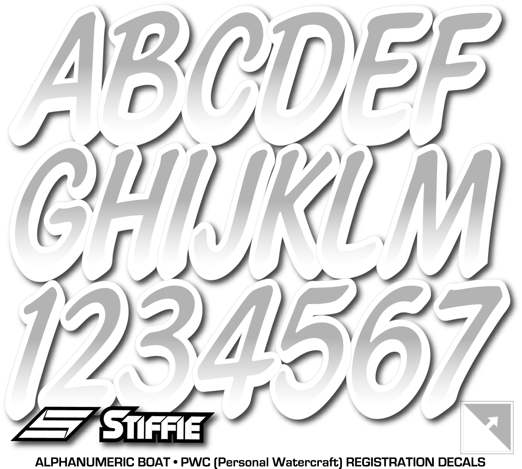 STIFFIE Whipline Metallic Silver / White 3" Alpha-Numeric ...