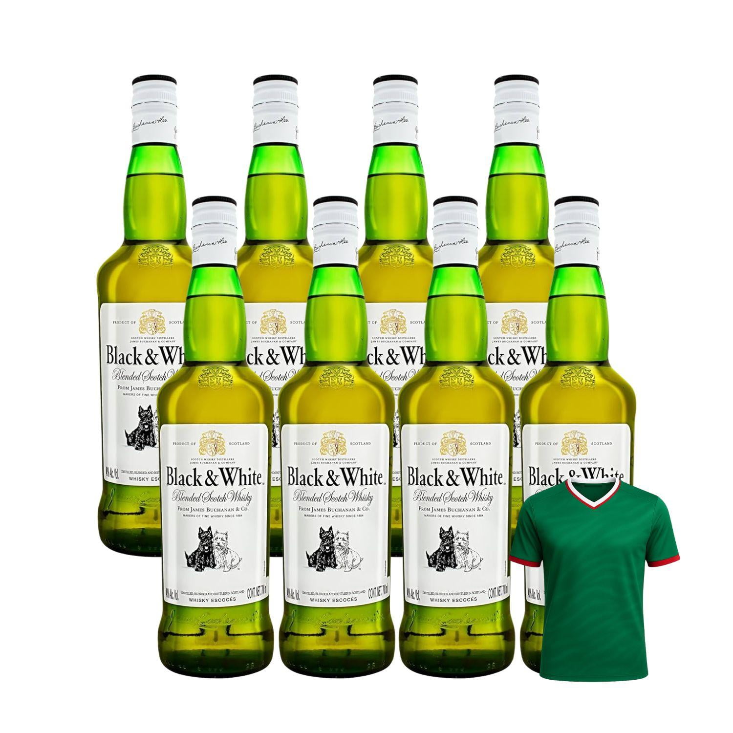 8 Whisky Black And White Blend 700 ml + Jersey Verde | Bodega Aurrera ...