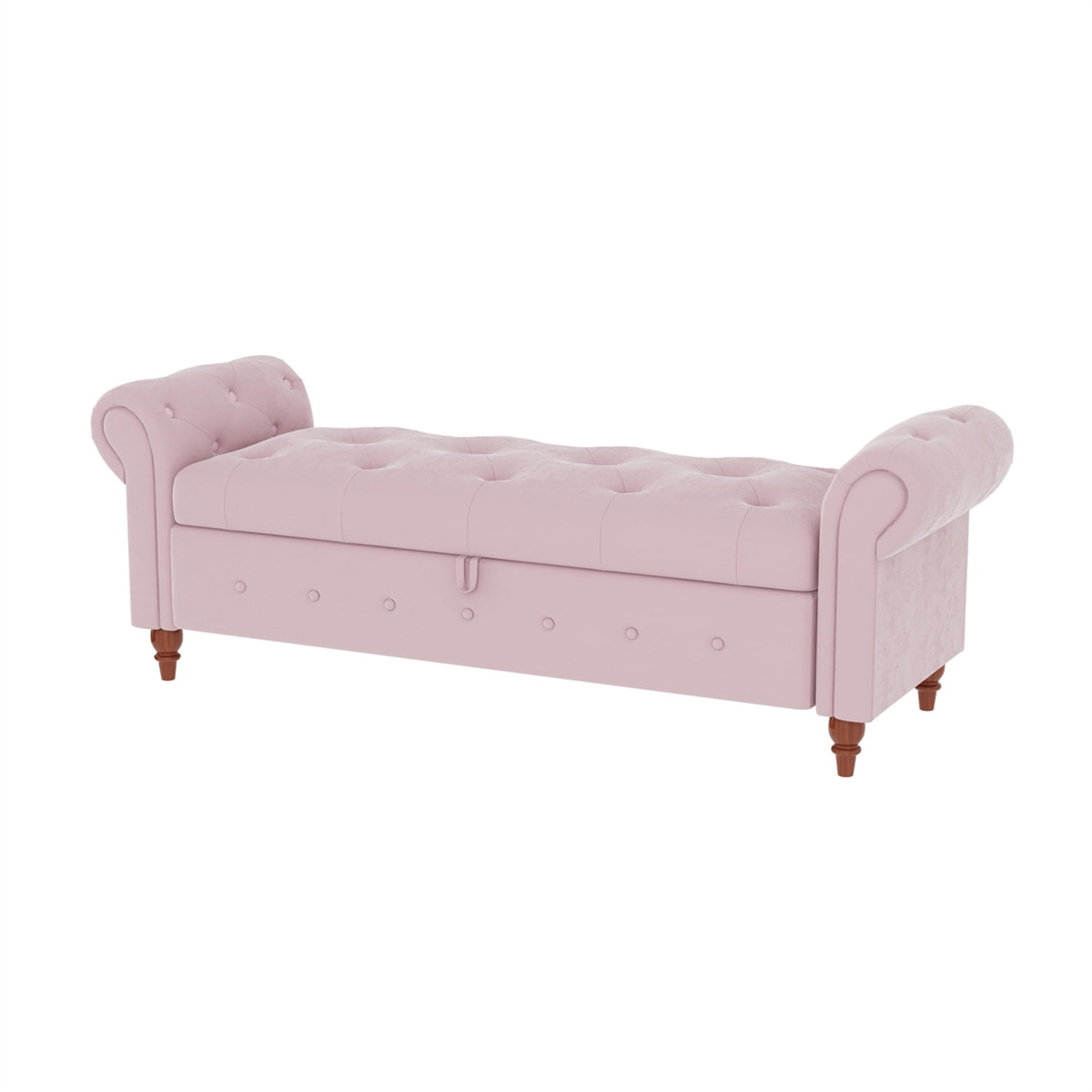 63 Storage Bench Modern Button Tufted Fabric Upholstered Ottoman