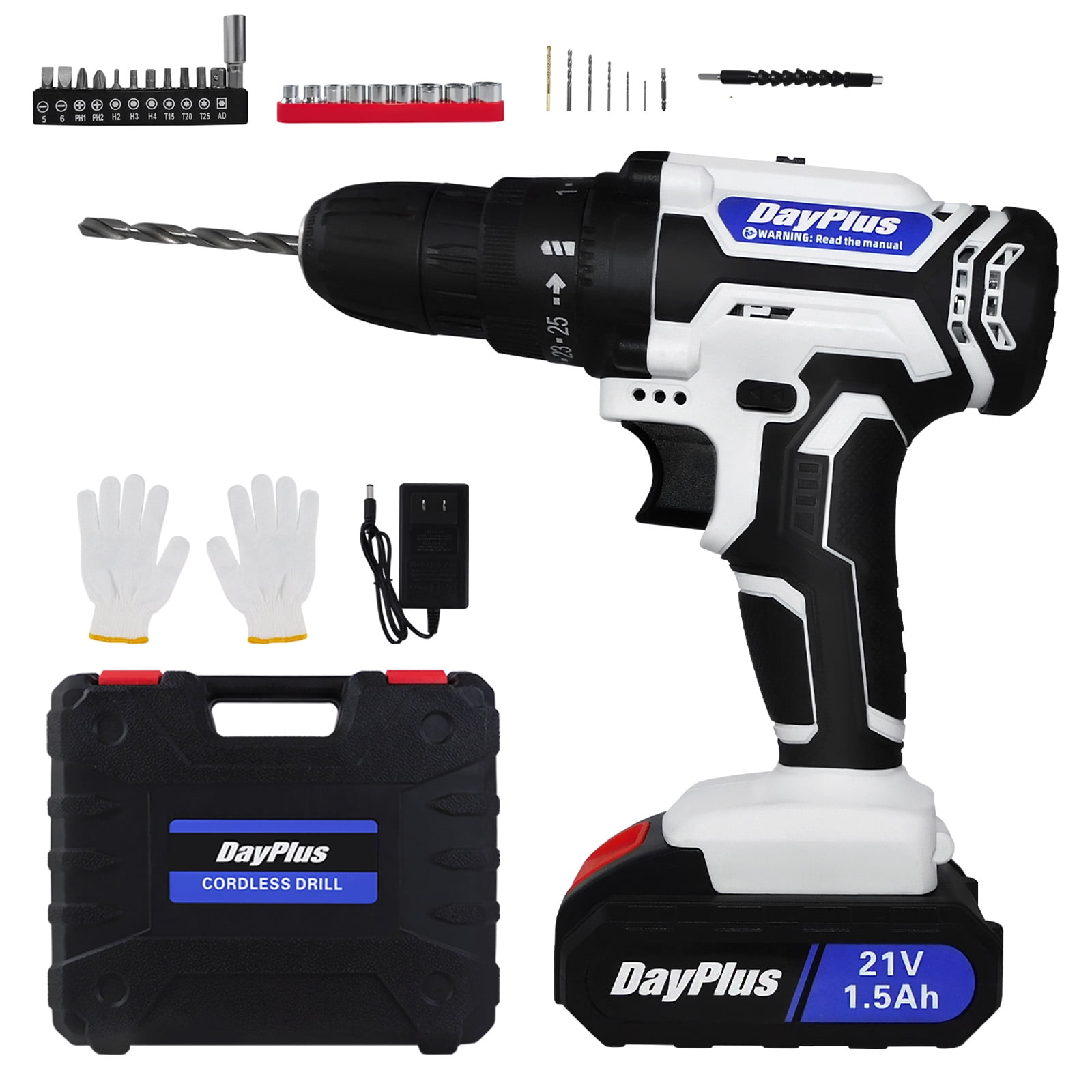 Autofu 21V Cordless Drill Screwdriver with 1500mAH Li-Ion Battery 3/8 ...