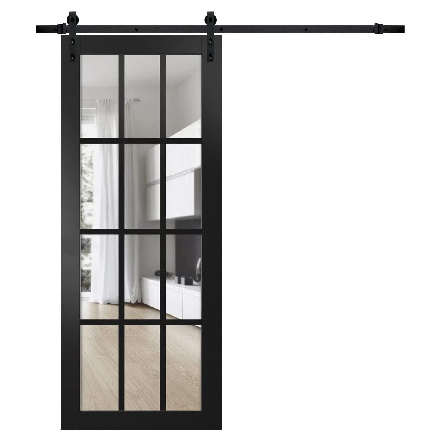Sturdy Barn Door | Felicia 3355 Matte Black with Clear Glass | 6.6FT ...