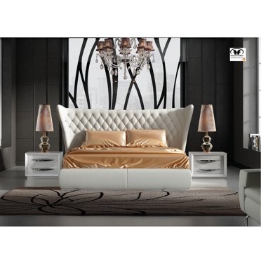 Glossy White King Bedroom Set 3Pcs Contemporary Made in Spain ESF Granada - Walmart.com